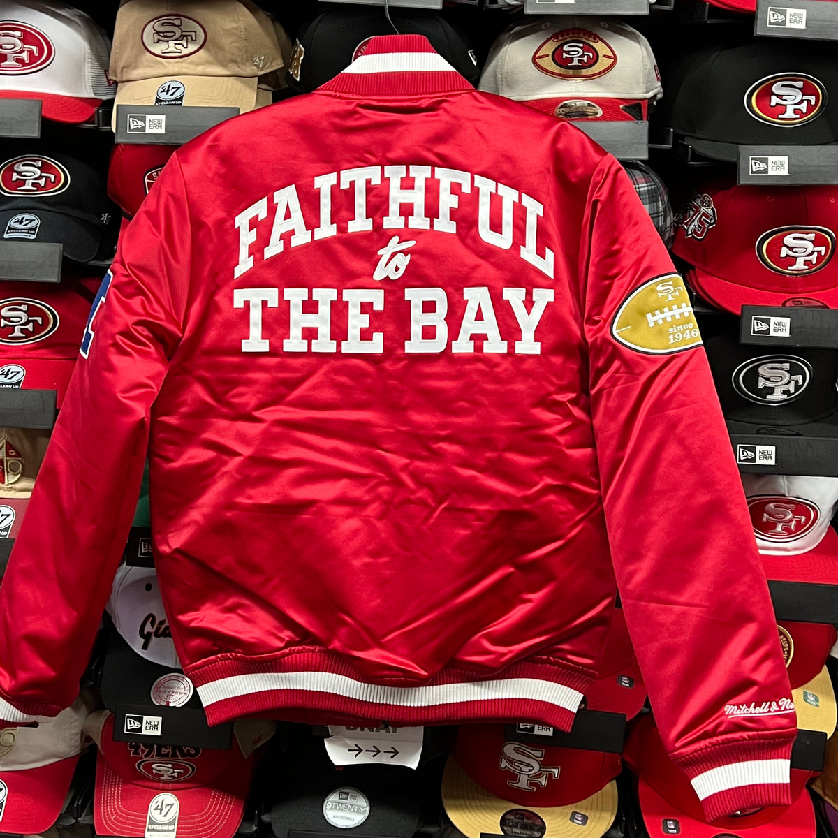 SF 49ers Mitchell&Ness Red “Faithful to the Bay” Satin Jacket ...